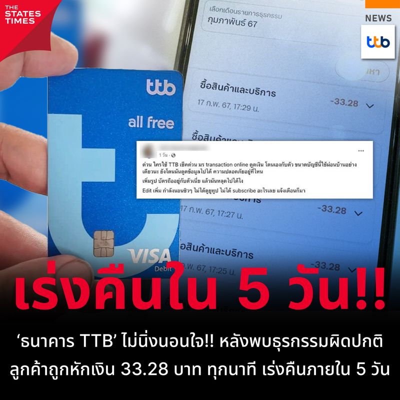 [THE STATES TIMES] เร่งคืนใน 5 วัน!! ‘ธนาคาร TTB’ ไม่นิ่งนอนใจ!! หลังพบ ...
