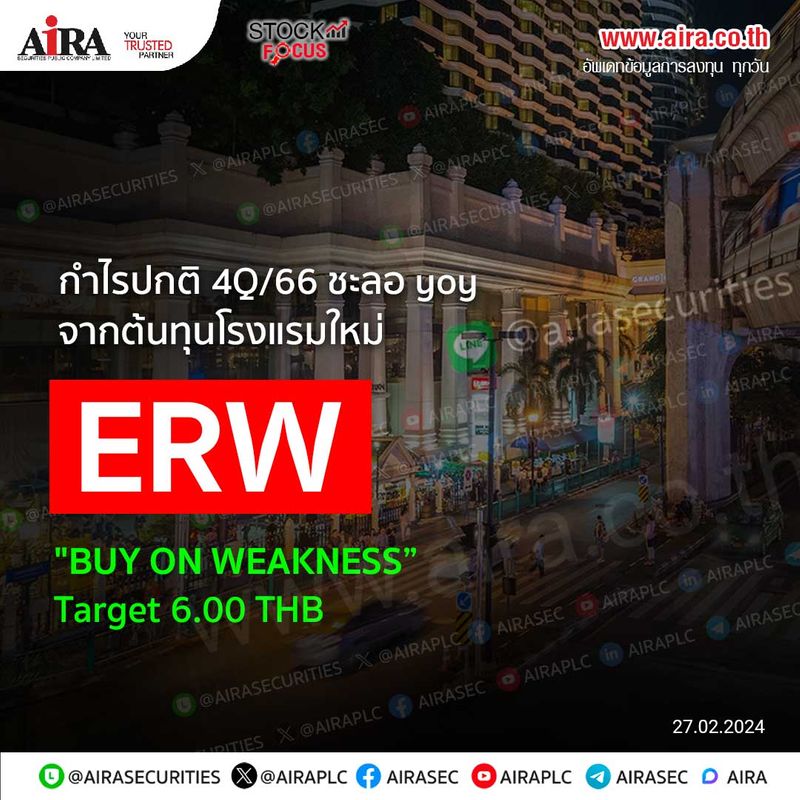 [AIRA SECURITIES] ERW : กำไรปกติ 4Q/66 ชะลอ yoy จากต้นทุนโรงแรมใหม่ / "Buy on Weakness” Target 6 ...