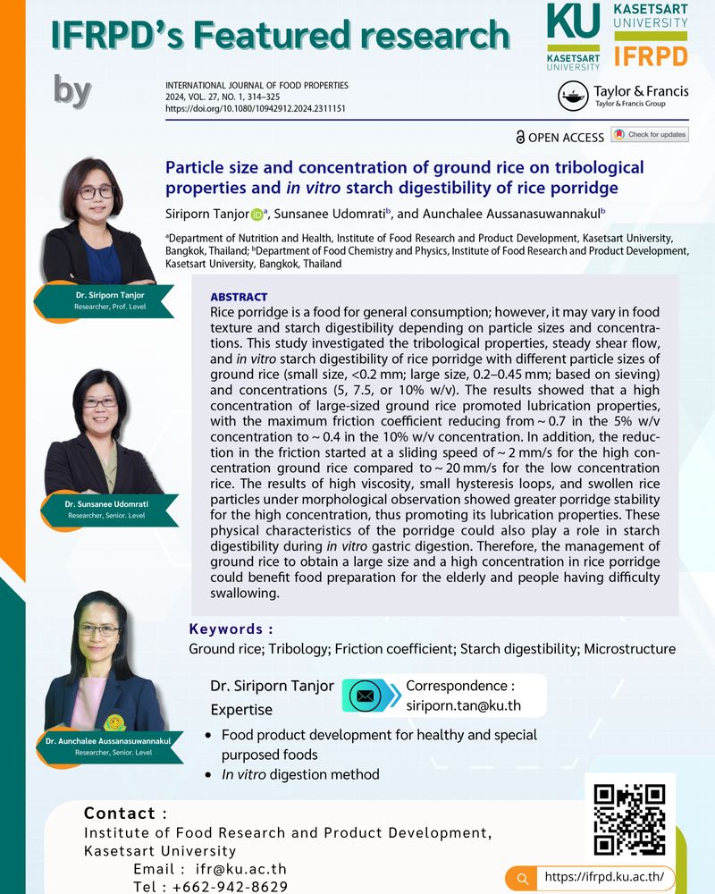 [Food lnfo by IFRPD] ผลงานการตีพิมพ์ในวารสารวิชาการระดับนานาชาติ 👩🏻‍🔬 ดร.ศิริพร ตันจอ นักวิจัย ...
