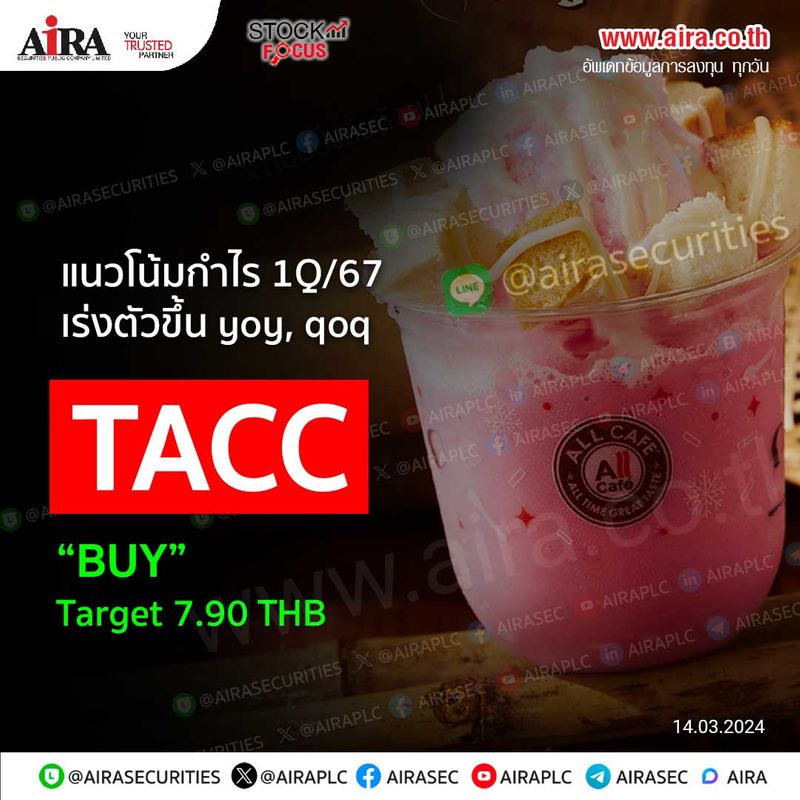 [AIRA SECURITIES] TACC : แนวโน้มกำไร 1Q/67 เร่งตัวขึ้น yoy, qoq Recommendation : “Buy” Target 7. ...