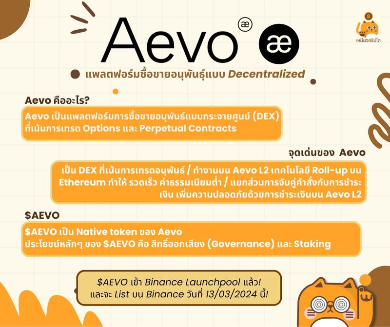 [เหมียวคริปโต - Meow Crypto] Aevo แพลตฟอร์มซื้อขายอนุพันธุ์แบบ Decentralized #เหมียวสรุป วันนี้ ...