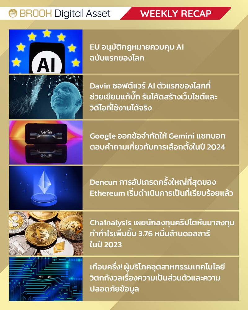 [Brook Digital Asset] 📣Weekly Recap 🔎 EU อนุมัติกฎหมายควบคุม AI ฉบับแรกของโลก