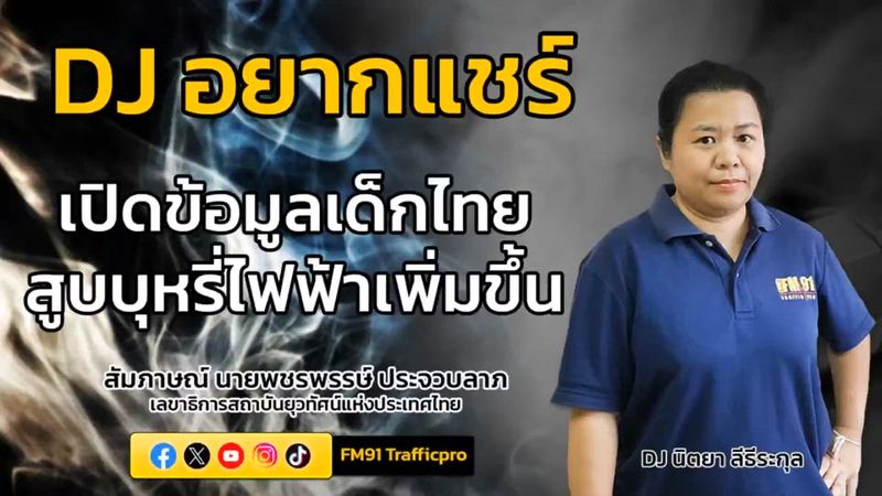 [FM91 Trafficpro] เปิดข้อมูลเด็กไทยสูบบุหรี่ไฟฟ้าเพิ่มขึ้น : DJ อยากแชร์ สัมภาษณ์ นายพชรพรรษ์ ...