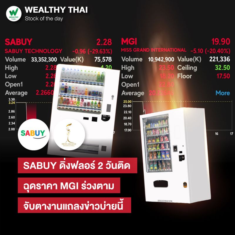 [Wealthy Thai] SABUY ดิ่งฟลอร์ 2 วันติด ฉุดราคา MGI ร่วงตาม จับตางานแถลงข่าวบ่ายนี้ ความ ...