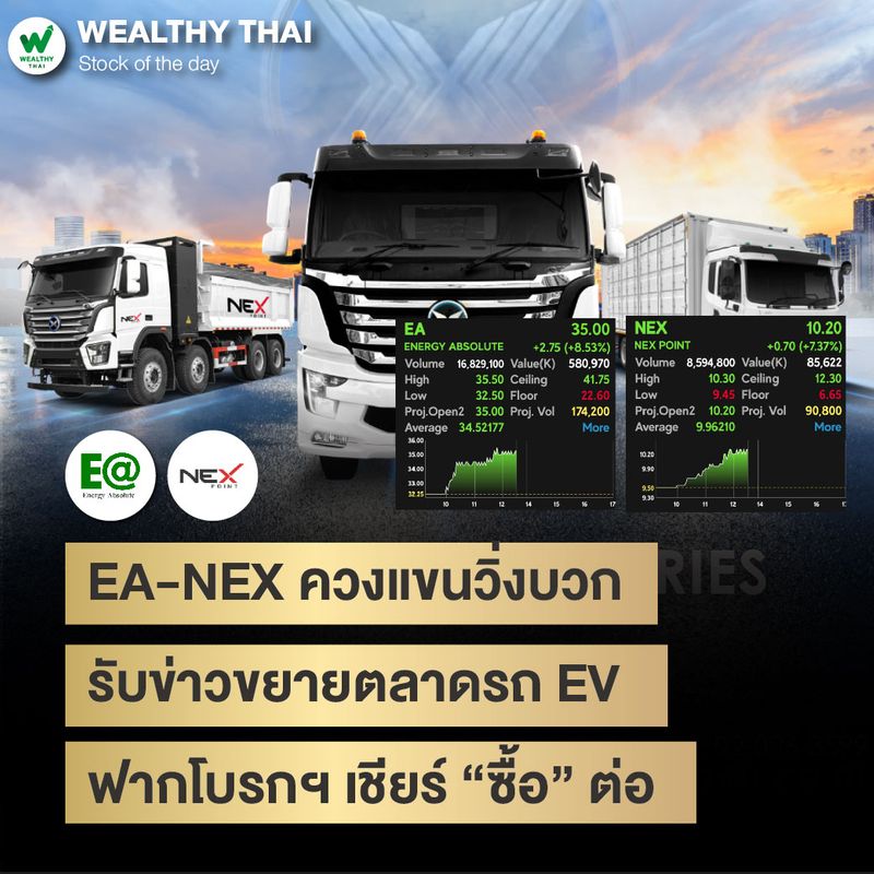 [Wealthy Thai] EA-NEX ควงแขนวิ่งบวก รับข่าวขยายตลาดรถ EV ฟากโบรกฯ เชียร์ “ซื้อ” ต่อ