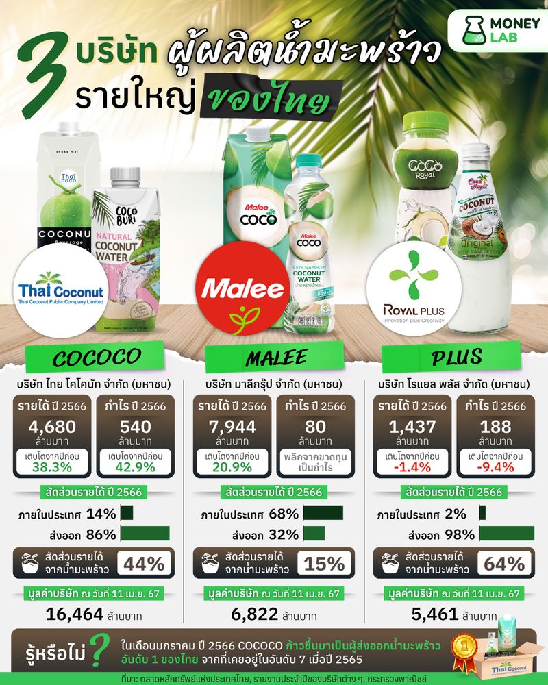 [MONEY LAB] 3 บริษัท ผู้ผลิตน้ำมะพร้าว รายใหญ่ของไทย