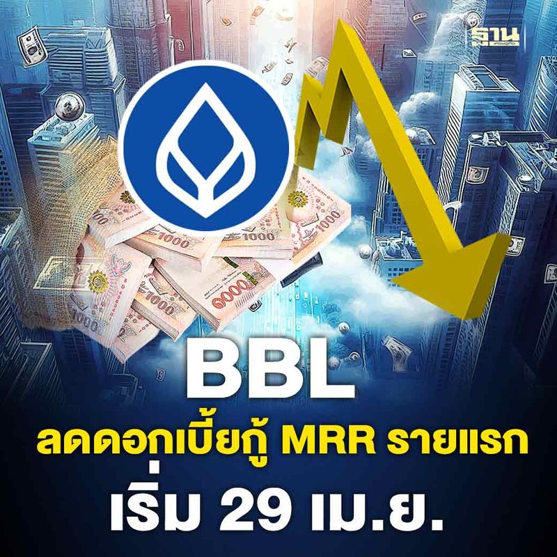 [ฐานเศรษฐกิจ_Thansettakij] BBL นำร่องลดดอกเบี้ยกู้ MRR ลง 0.25% นาน 6 เดือน เริ่ม 29 เม.ย. แบงก์ ...
