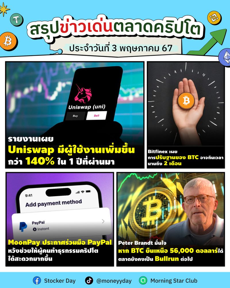 [Stocker Day] 🔥สรุปข่าวเด่นตลาดคริปโต 🔥 🗓ประจำวันที่ 3 พฤษภาคม 67 . 🔸 รายงานเผย Uniswap มี ...