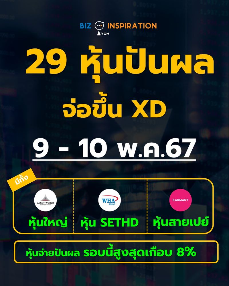 [iYom Biz + Inspiration] ล็อตสุดท้าย !!! 29 หุ้นปันผล ขึ้น XD 9-10 พ.ค. 67 [หุ้นใหญ่ / SETHD ...