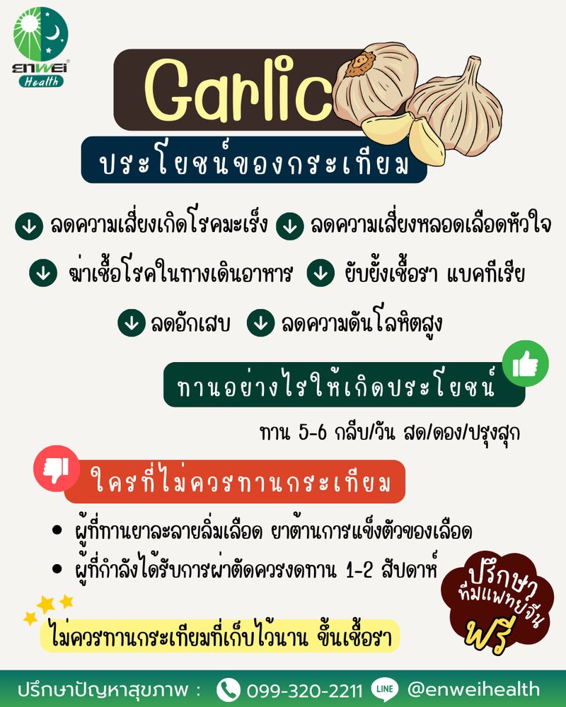 [ENWEI HEALTH] ทานกระเทียม🧄 มีประโยชน์มากมาย 1.ลดความเสี่ยงเกิดโรค ...