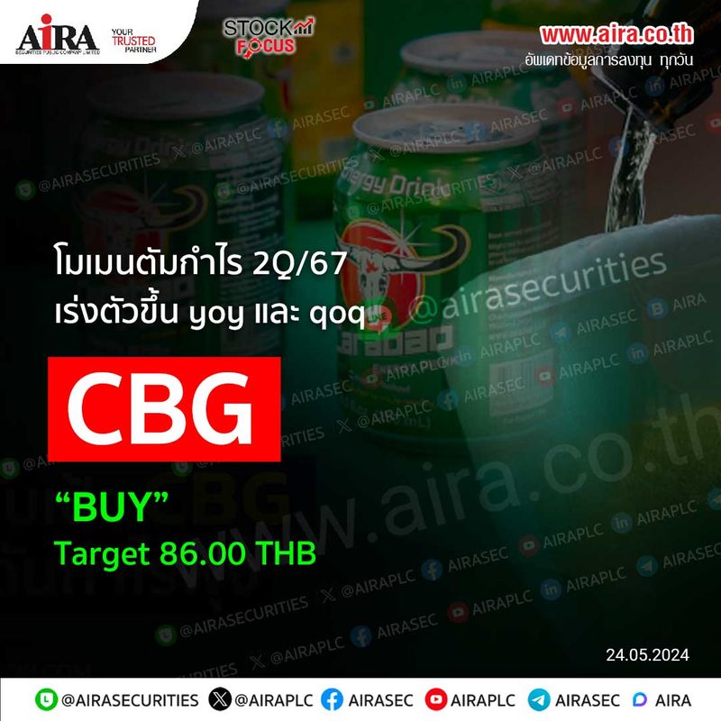 [AIRA SECURITIES] CBG : โมเมนตัมกำไร 2Q/67 เร่งตัวขึ้น yoy และ qoq Recommendation “Buy” Target ...