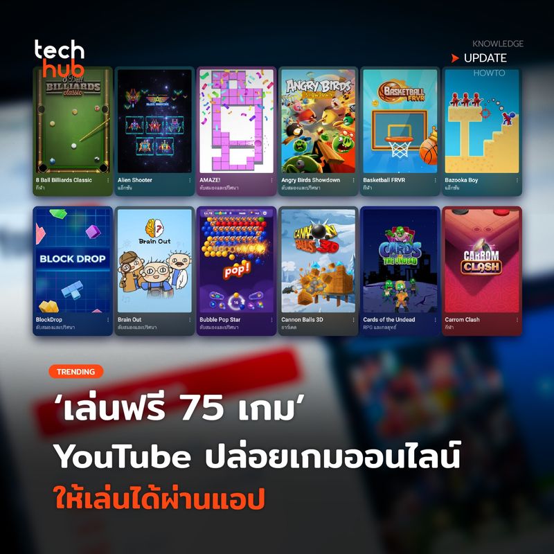 [Techhub] YouTube เปิดให้เล่นเกมออนไลน์ ผู้ใช้งานบางรายสังเกตเห็นว่าบนเว็บไซต์ YouTube ได้ทดสอบ ...