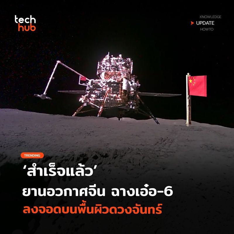[Techhub] กางธงสำเร็จ ยาน “ฉางเอ๋อ-6" ลงจอดพื้นผิวด้านไกลของดวงจันทร์ เพื่อสำรวจและเก็บตัวอย่าง ...