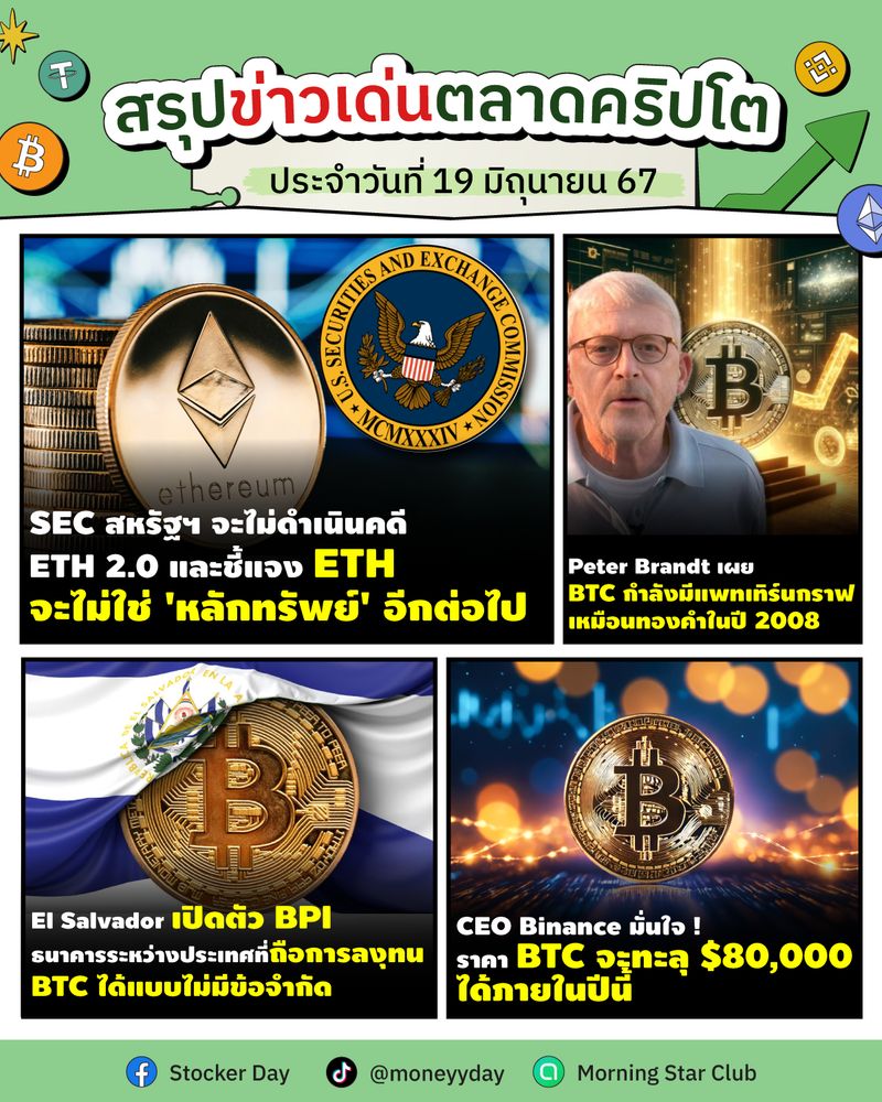 [Stocker Day] 🔥สรุปข่าวเด่นตลาดคริปโต 🔥 🗓ประจำวันที่ 19 มิถุนายน 67 . 🔸 ...