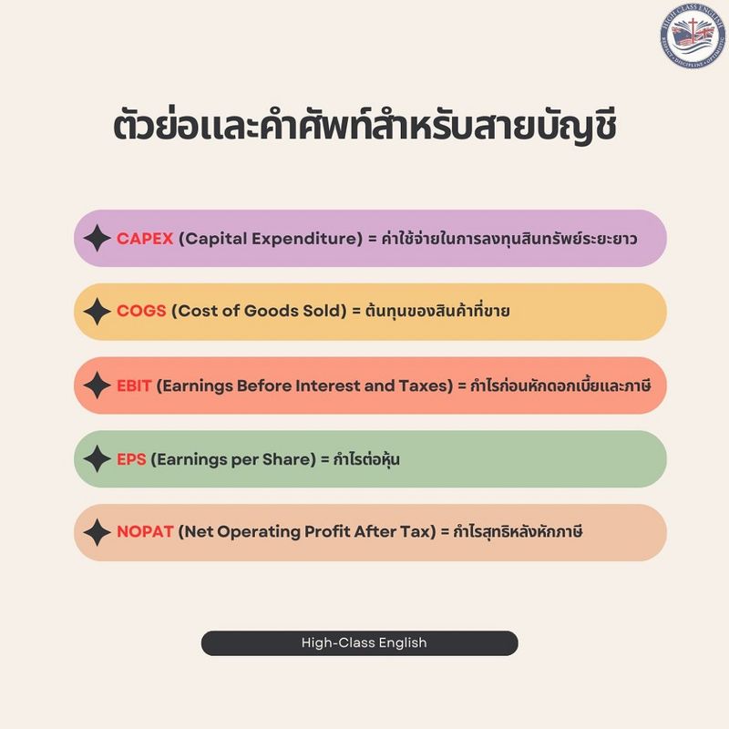 [high Class English พูดภาษาอังกฤษอย่างมีคลาส] คำศัพท์สำหรับสายบัญชี