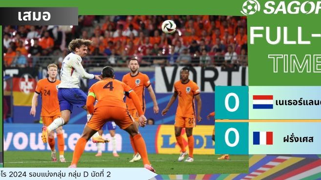 [Sagor Livescore] ยูโร 2024: นัดเปิดสนาม 0-0! เนเธอร์แลนด์เสมอฝรั่งเศส 0-0 ซิมอนส์ยิงประตู แต่ ...