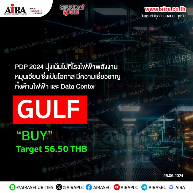 [AIRA SECURITIES] Gulf : PDP 2024 มุ่งเน้นไปที่โรงไฟฟ้าพลังงานหมุนเวียน ซึ่งเป็นโอกาสของ GULF ...
