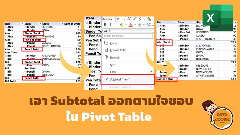 [Datacookie] เอาSubTotalออกตามใจชอบในPivotTable 😤 สำหรับใครที่ใช้ #PivotTable แล้วมีข้อมูลในช่อง ...