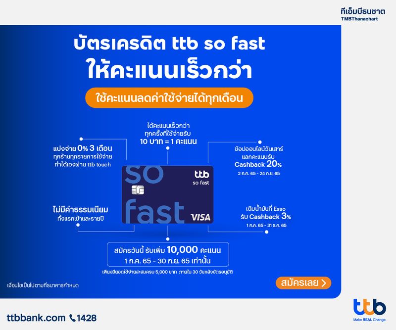 [โปรดีเพื่อเพื่อน] ttb so fast ให้คะแนนเร็วกว่า ไม่มีค่าธรรมเนียมทั้งแรกเข้าและรายปี