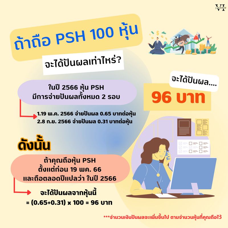 [VI Journey: ลงทุนเน้นคุณค่า] ถ้าถือ หุ้น PSH 100 หุ้น จะได้ปันผลเท่าไหร่? ในปี 2566 หุ้น PSH มี ...