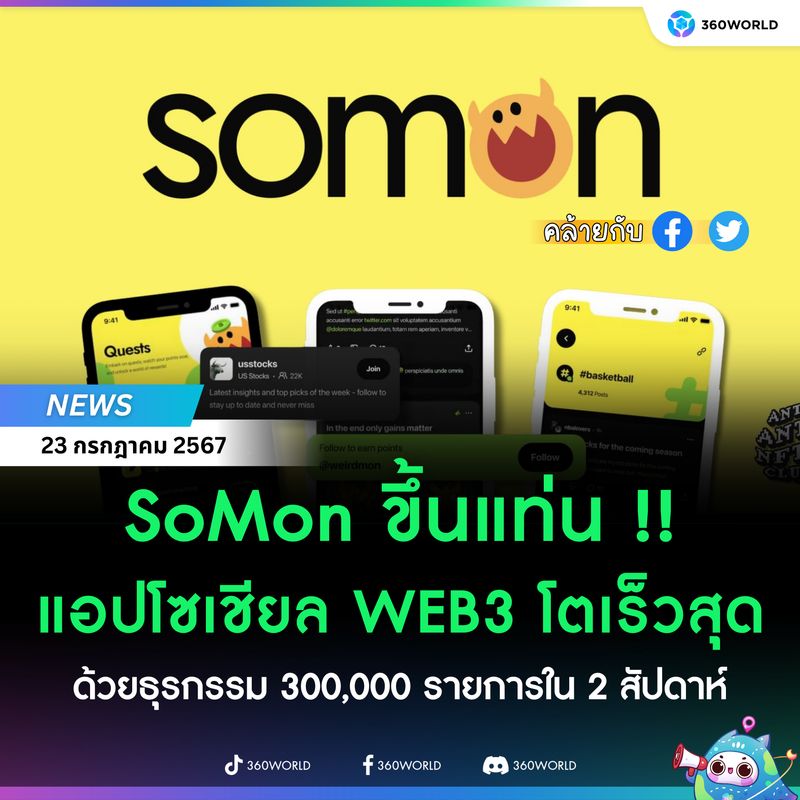 [360 Future Tech] SoMon ขึ้นแท่น! แอปโซเชียลโตเร็วสุดด้วยธุรกรรม 300,000 ใน 2 สัปดาห์ แอxนี้ ...