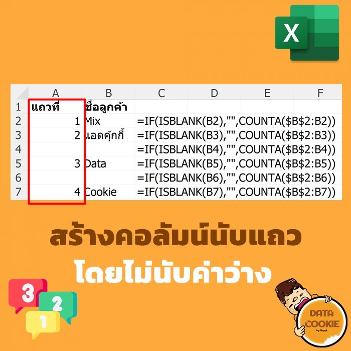[Datacookie] สร้างคอลัมน์นับแถวโดยไม่นับค่าว่าง 👌 แอดคุ้กกี้🍪มีสูตรมาแชร์สำหรับ #สร้างเลขแถวโดย ...