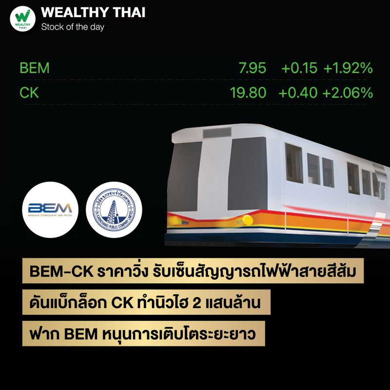 [Wealthy Thai] BEM-CK ราคาวิ่ง รับเซ็นสัญญารถไฟฟ้าสายสีส้ม ดันแบ็กล็อก CK ทำนิวไฮ 2 แสนล้าน ฟาก ...