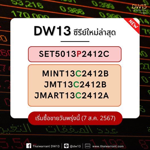 [@Newss] 🆕DW13 ซีรีย์ใหม่ล่าสุด! 🔴SET5013P2412C 🟢MINT13C2412B 🟢JMT13C2412B 🟢JMART13C2412A