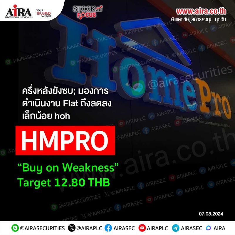 [AIRA SECURITIES] HMPRO : ครึ่งหลังยังซบ; มองการดำเนินงาน Flat ถึงลดลงเล็กน้อย hoh ...