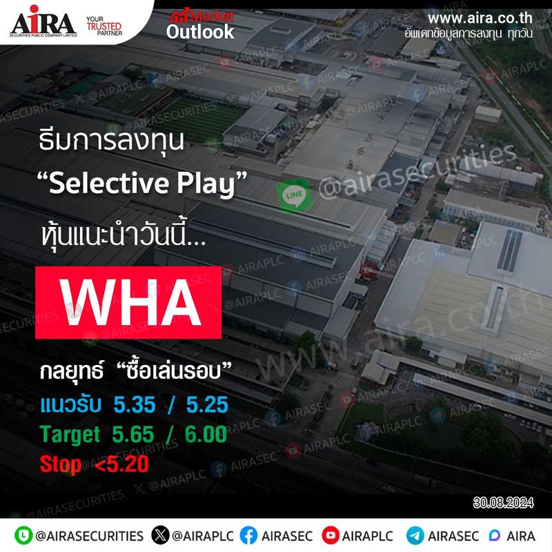 [AIRA SECURITIES] AIRA Maket Outlook (30.08.2024) #หุ้นแนะนำวันนี้ #WHA กลยุทธ์ “ซื้อเล่นรอบ ...