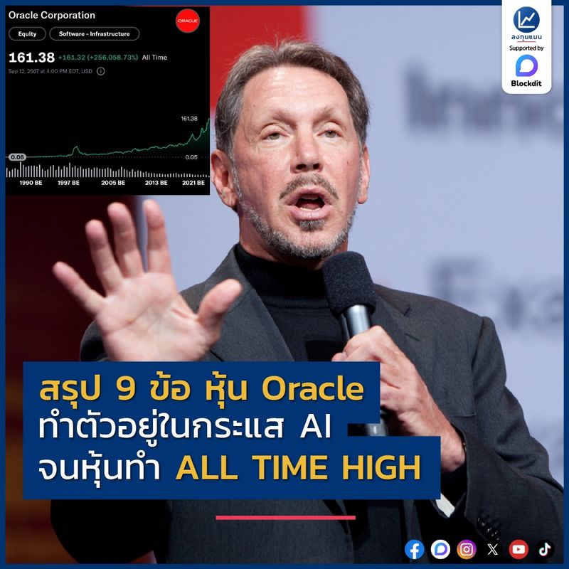 [ลงทุนแมน] สรุป 9 ข้อ หุ้น Oracle ทำตัวอยู่ในกระแส AI จนหุ้นทำ ALL TIME ...