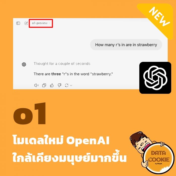 [Datacookie] o1โมเดลใหม่OpenAIใกล้เคียงมนุษย์มากขึ้น 🤖🧠 หลังจากที่เราเพิ่งรู้จัก #chatgpt4o ไป ...