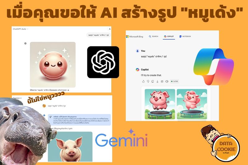 [Datacookie] เมื่อคุณขอให้AIสร้างรูปหมูเด้ง 🤖🦛 สงสัยฐานข้อมูล AI ยังไม่มี #หมูเด้ง ในระบบ 🥲 ว่า ...