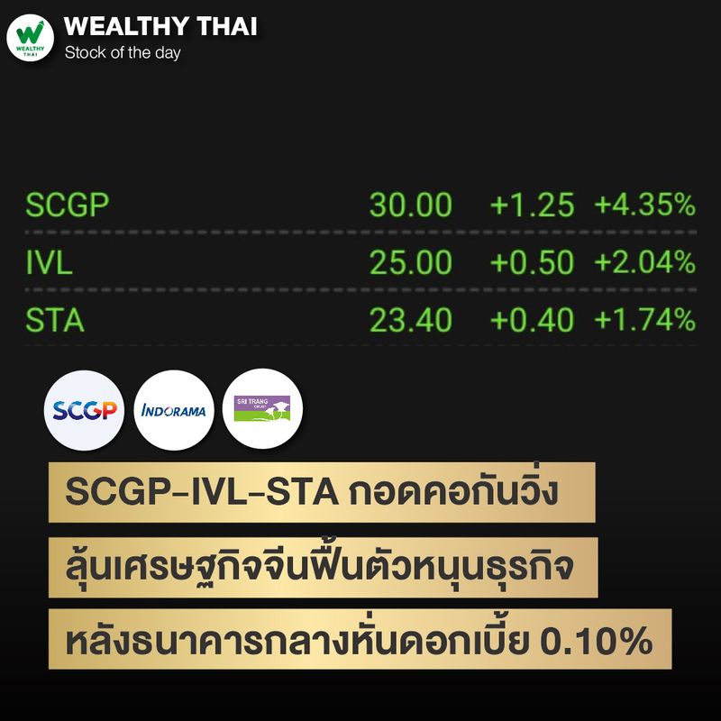 [Wealthy Thai] SCGP-IVL-STA กอดคอกันวิ่ง ลุ้นเศรษฐกิจจีนฟื้นตัวหนุนธุรกิจ หลังธนาคารกลางหั่น ...