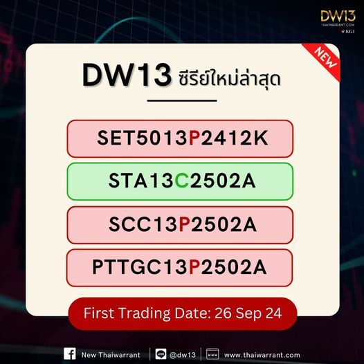 [@Newss] 🆕DW13 ซีรีย์ใหม่ล่าสุด! 🔴SET5013P2412K 🟢STA13C2502A 🔴SCC13P2502A 🔴PTTGC13P2502A