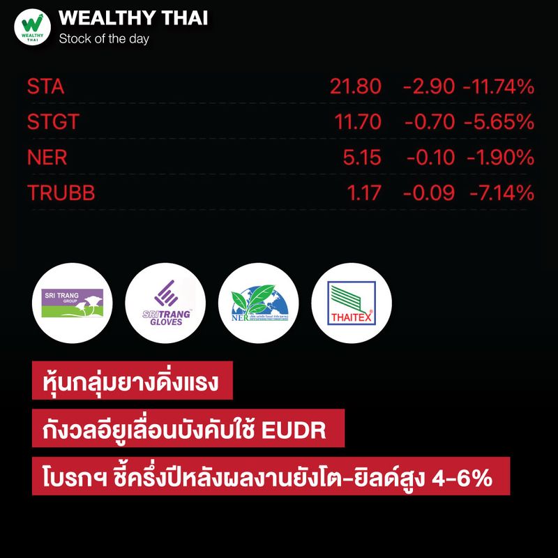[Wealthy Thai] หุ้นกลุ่มยางดิ่งแรง กังวลอียูเลื่อนบังคับใช้ EUDR โบรกฯ ชี้ครึ่งปีหลังผลงานยังโต ...