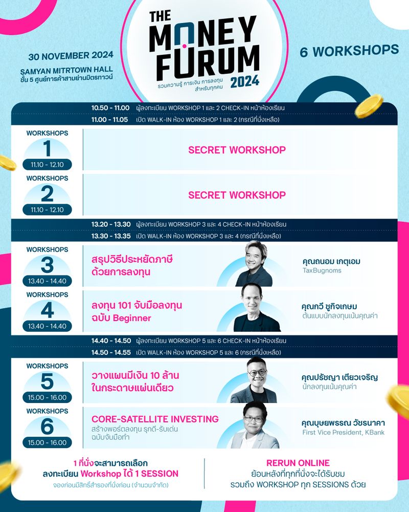 [ลงทุนแมน] THE MONEY FORUM จะเปิดให้ลงทะเบียน WORKSHOPS วันที่ 15 ต.ค. เวลา 15:00 น. -ใครยังไม่ ...