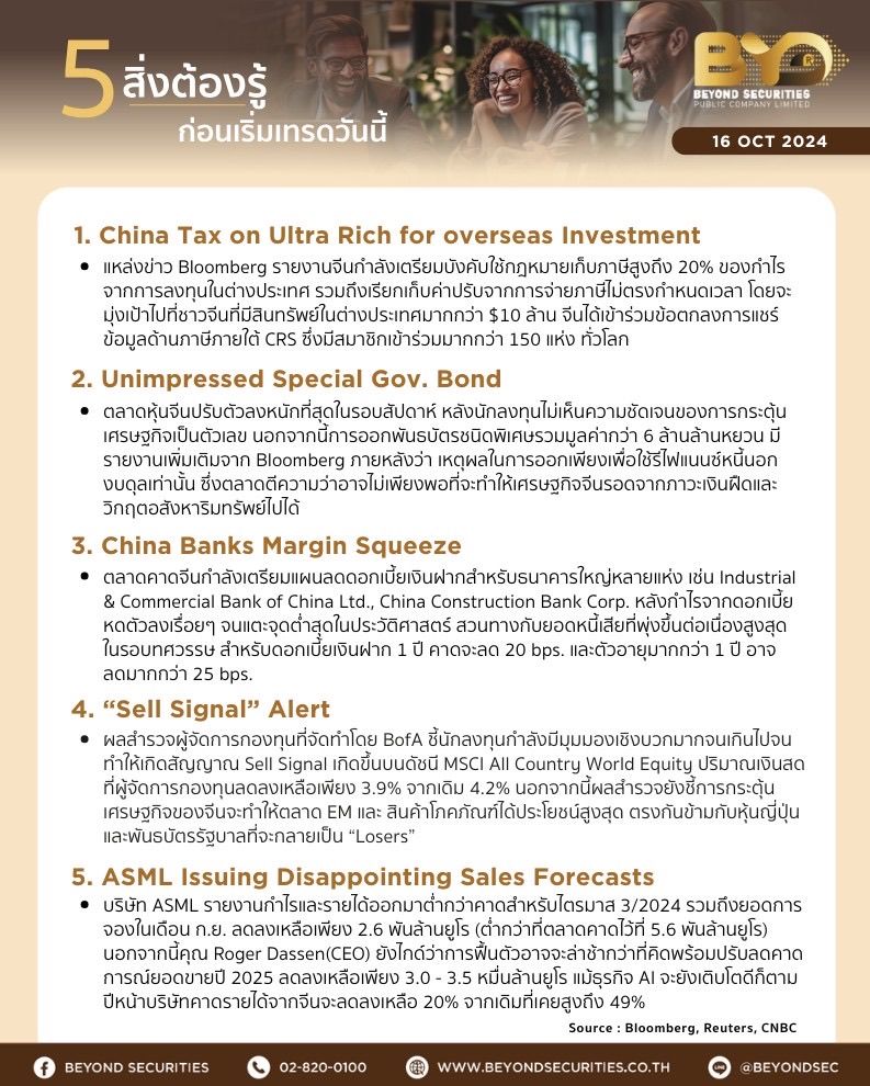 [Beyond Securities] 5 สิ่งที่ต้องรู้ก่อนเทรดวันนี้ 16 Oct 2024