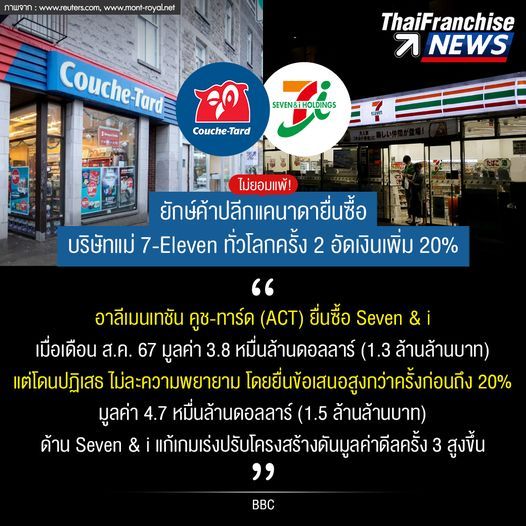 [ThaiFranchiseCenter] ไม่ยอมแพ้! ยักษ์ค้าปลีกแคนาดายื่นซื้อบริษัทแม่ 7-Eleven ทั่วโลกครั้ง 2 อัด ...