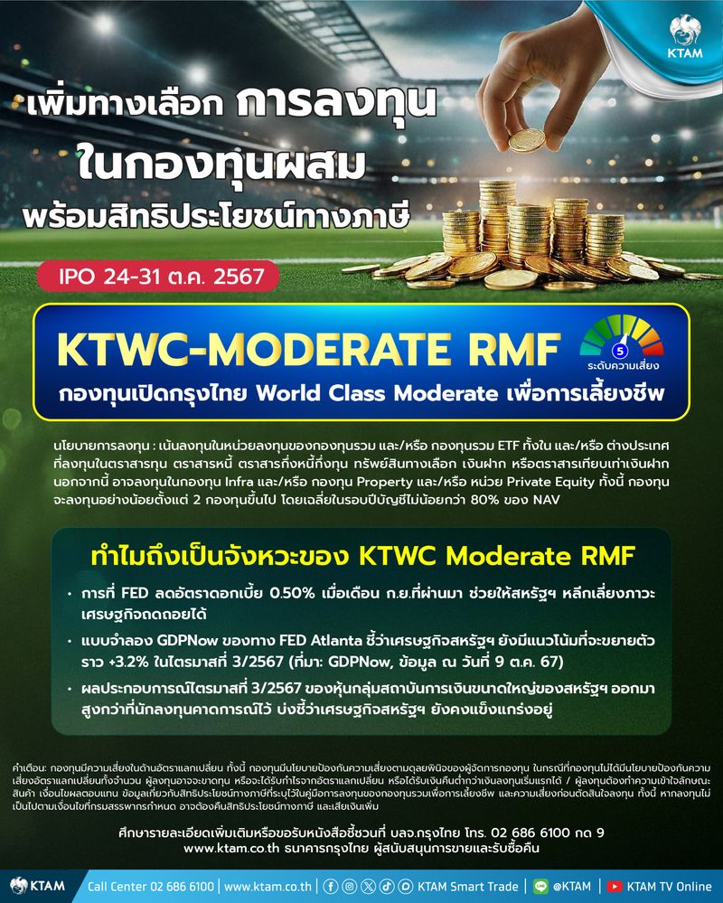 [Krungthai Asset Management] เปิด IPO กองทุน KTWC-MODERATE RMF 24-31 ต.ค. 2567 เพิ่มทางเลือกการ ...