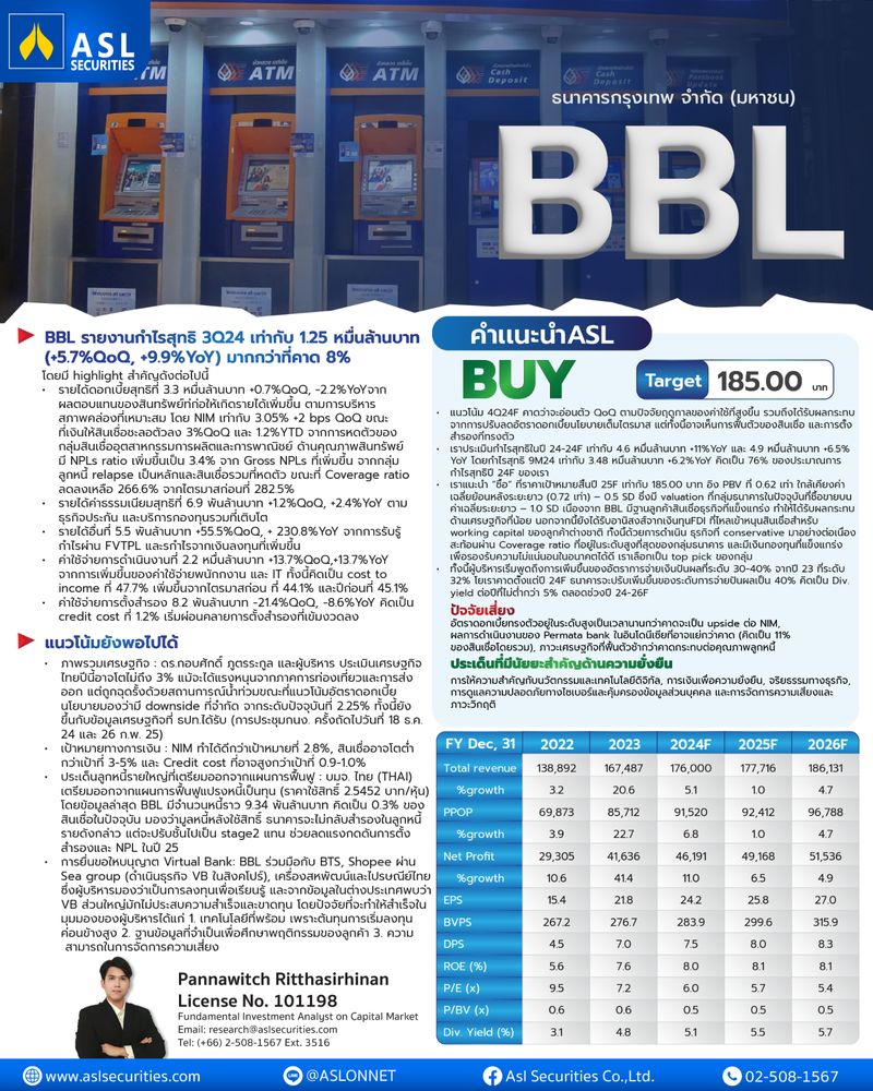 [ASL Securities] BBL Company Update 📌 เลือกเป็น Top pick ของกลุ่ม