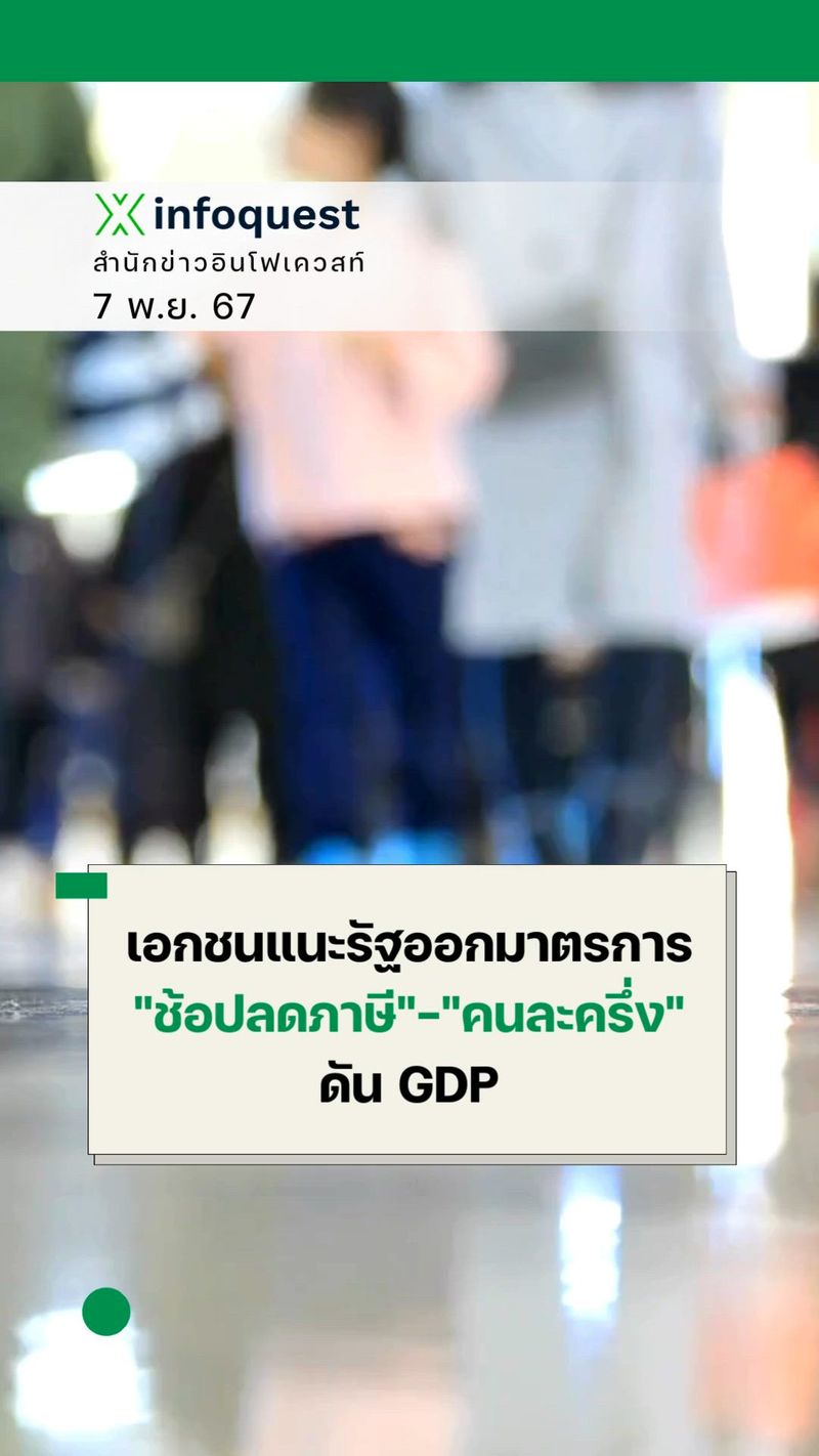 [InfoQuestNews - สำนักข่าวอินโฟเควสท์] เอกชนแนะรัฐออกมาตรการ ช้อปลดภาษี-คนละครึ่ง ดัน GDP