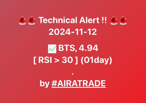 [AIRA SECURITIES] 🚨🚨 Technical Alert !! 🚨🚨 2024-11-12 📈 BTS, 4.94 [ RSI > 30 ] (01day) . by # ...