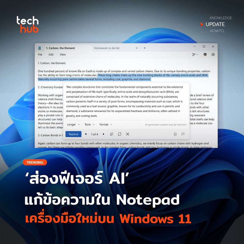 [Techhub] AI แต่งคำ หนึ่งในแอปฯ ยอดนิยมบน Windows อย่าง Notepad ที่หลายคนอาจใช้เขียนบทความ ...