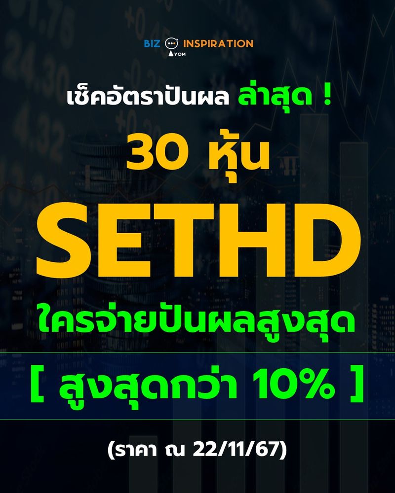 [iYom Biz + Inspiration] เช็คอัตราปันผล 30 หุ้น SETHD [จ่ายปันผลสูงสุดกว่า 10%] โดยดัชนี SETHD ณ ...