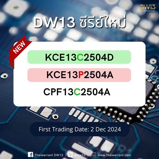 [@Newss] 🆕DW13 ซีรีย์ใหม่ล่าสุด! 🟢KCE13C2504D 🔴KCE13P2504A CPF13C2504A