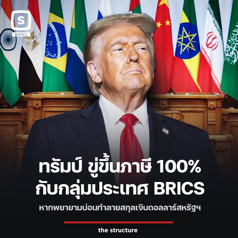 [The Structure] ทรัมป์ ขู่ขึ้นภาษี 100% กับกลุ่มประเทศ BRICS หากพยายามบ่อนทำลายสกุลเงินดอลลาร์ ...