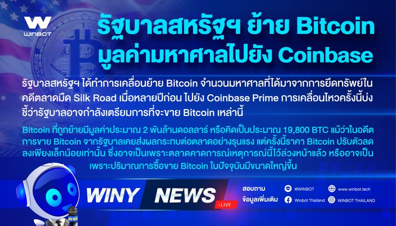 [WINBOT] 😱 รัฐบาลสหรัฐฯ ย้าย Bitcoin มูลค่ามหาศาลไปยัง Coinbase 🔍ที่มา : https://en ...