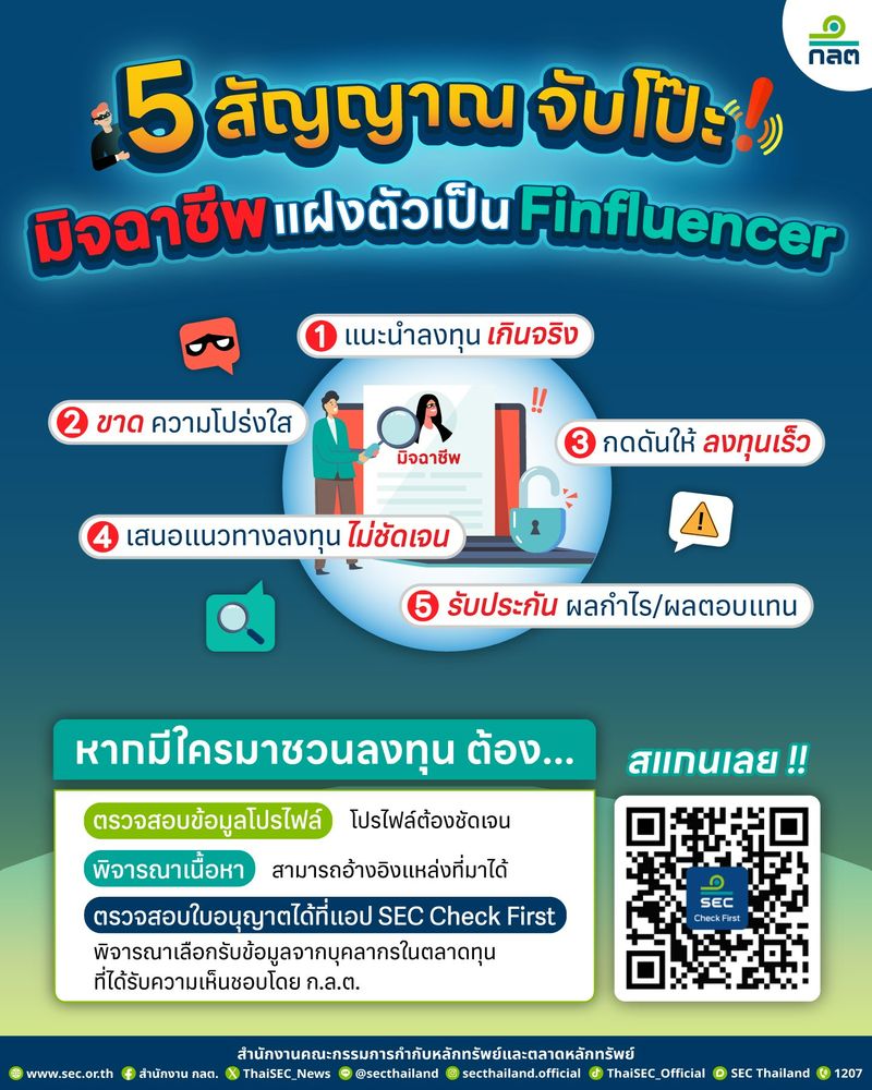 [SEC Thailand] 5 สัญญาณ จับโป๊ะ! มิจฉาชีพแฝงตัวเป็น “Finfluencer” “การ ...