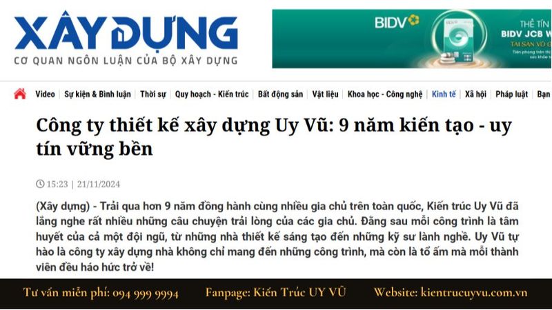 [Uy Vũ - Công ty Thiết kế Thi công Kiến trúc] Hành trình 9 năm được ghi dấu trên báo Xây Dựng ...